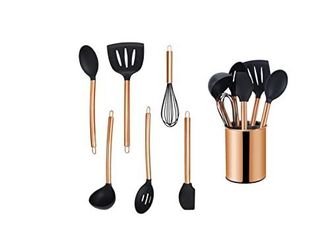 Echtwerk Ustensiles cuisine, 7 pi&egrave;ces, silicone antiadh&eacute;sive, manche inox, support, &eacute;dition cuivre