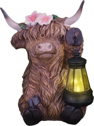 Generic Schottisches Hochlandrind Dekoration, Frühlings Dekorationslampe, Realistische Solarbetriebene Harzstatue für Schreibtisch, Schlafzimmer, Tisch, Terra