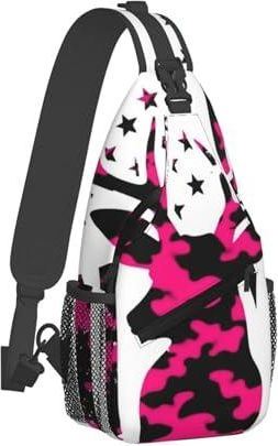 Generic Casual Sacoche Tactique Camouflage Roses amusant drapeau am&eacute;ricain pour la chasse au cerf Sac De Poitrine Durable Sac &agrave; Dos De Voyage pour Homme Femme