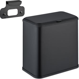Relaxdays M&uuml;lleimer aufh&auml;ngbar, 5 Liter, K&uuml;che und Bad, Inneneimer, Metall und Kunststoff, Kosmetikm&uuml;lleimer, schwarz