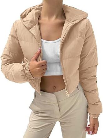 Generic Doudoune pour femme - Courte - Puffer 3/4 - Courte - Veste chaude en duvet - Veste dhiver - Ventre nu - Manteau dhiver - Manteau de transition - Parka