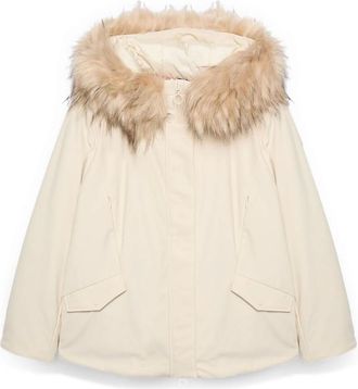 Fiorella Rubino Femme, Vestes, Beige, Taille: 54 FR Doudoune avec Capuche et Garniture