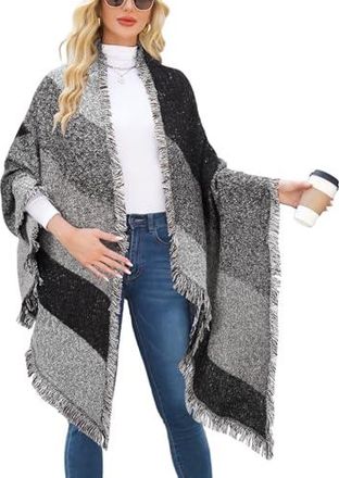 Heekpek Grand Tartan Echarpe Châle Mode féminine Stole Plaid Echarpe, Noir et gris