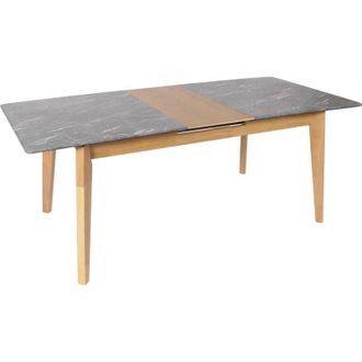 Hhg Neuwertig] Esszimmertisch HHG 669, Esstisch, Massiv-Holz Laminat Melamin 160-200x90cm, ausziehbar Marmor/Stein-Optik, helle Beine