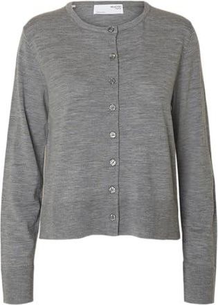 Selected Ls Knit Slfthea Cardigan Noos en Tricot mérinos, Mélange de Gris Moyen