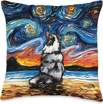 Generic Merle Shetland Sheepdog Sheltie Sternennacht Kissenbezug S&uuml;&szlig;e Kissen Fall Modern Sofakissenbezug 45X45Cm Wurfkissenbezug F&uuml;r B&uuml;roa Wohnzimmer Schlafzi