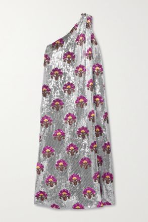 La DoubleJ Roy Asymmetrisches Midikleid Aus T&uuml;ll Mit Pailletten - Silber