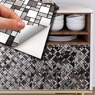Walplus 72 Stück 15x15cm Metallisch Silber Grau Stein Mosaik Grey Aluminium Folie Wandfliesen Aufkleber Abziehen und Kleben Backsplash Abziehbilder Startseite