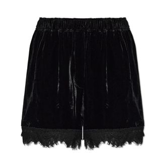 Ganni Samtshorts mit Spitzenbesatz - - Shorts - Damen - Schwarzk - S
