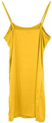 Generic Mini robe dété moulante à bretelles pour femme, couleur unie, épaules dénudées, robe midi décontractée, jaune, M