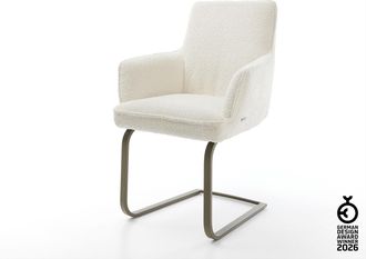 DELIFE Freischwinger Heira-Flex mit Armlehnen Boucl&eacute; Wei&szlig; Freischwinger flach Effektfinish Titan Taschenfederkern, Esszimmerst&uuml;hle