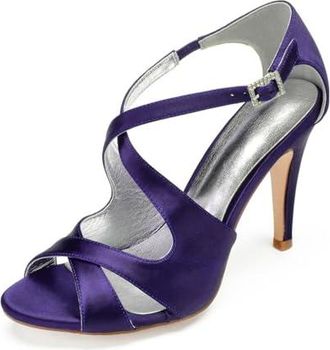 Generic Escarpins Femme Bout Ouvert Mari&eacute;e Btide Cheville Boucle Satin Stylet Sandales Chaussures De Mariee Bal Dress F&ecirc;te 10.5Cm,Dark Purple,36 EU