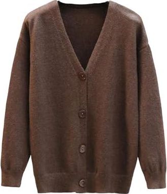 Generic Cardigan cor&eacute;en &agrave; col en V &agrave; manches longues pour femme &eacute;l&eacute;gant &agrave; simple boutonnage, marron fonc&eacute;, Taille Unique