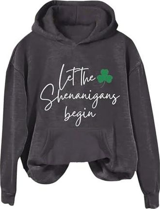 Generic Sweat-shirt à manches longues et col rond avec inscription « Let The Shenanigan Begin » pour la Saint-Patrick, vert, gris foncé, XXL