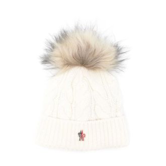 Moncler Bonnet en laine et cachemire avec pompon - Femme - Accessoires - Blanc - Taille: ONE Size