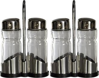 Ibili Ibili Salz-/Pfefferstreuer-Set Clasica mit Halterung, Edelstahl, silber/transparent, 8 x 13 x 4 cm (Packung mit 2)