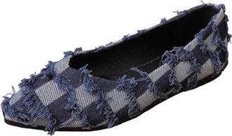 Generic Chaussures plates en jean pour femme - &Eacute;l&eacute;gantes - Bout pointu - Motif &eacute;cossais - Polyvalentes, l&eacute;g&egrave;res et confortables - Chaussures de marche, de tra
