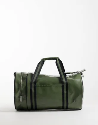 Fred Perry klassische Barrel-Tasche in Schwarz und Khaki