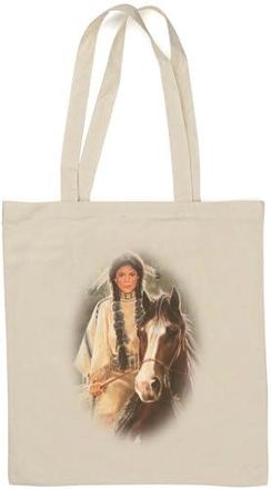 Generic Sac fourre-tout en coton naturel avec motif femme am&eacute;rindienne - Blanc