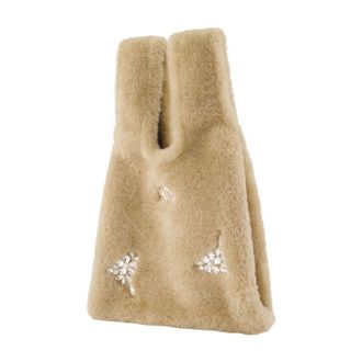 Simone Rocha Crystal-Embellished Faux Fur Mini Bag - Beige