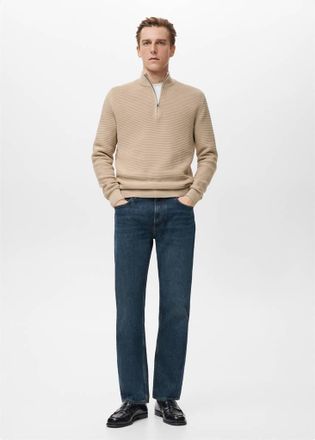 Mango Pull-over coton col zipp&eacute; beige - Homme - XXL - MANGO MAN