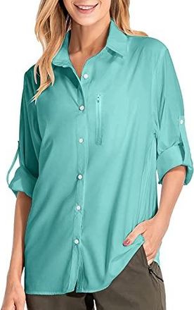 Generic Chemise safari pour femme UPF50+ protection solaire r&eacute;glable &agrave; manches longues pour randonn&eacute;e, marche, p&ecirc;che, chemise fonctionnelle respirante l&eacute;g&egrave;re 