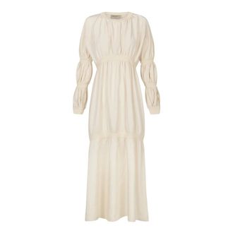 Cortana Morgan- Leinen- und Seidenkleid in Elfenbein - - Dresses - Damen - Beige - S