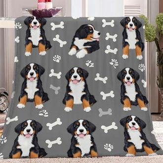 Generic Couverture Mignon Bouvier Bernois Couverture de Flanelle 150 x 200 cm, Noir Blanc Douce Et Chaude Plaid Jet&eacute; Canap&eacute; Flanelle Impression Num&eacute;rique 3D F