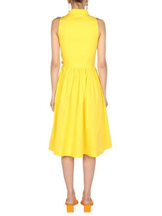 Moschino Heart Pocket Shirt-Collar Cotton Dress - Yellow