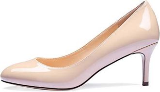 Castamere Femme Moyenne Talon Bout Ronde Aiguille Talon Escarpins 6CM Beige Nu Vernis Chaussures EU 37.5