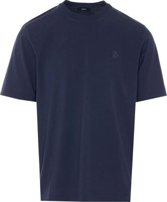 Herno Homme, Tops, Bleu, Taille: S T-shirt en coton avec logo brod&eacute;