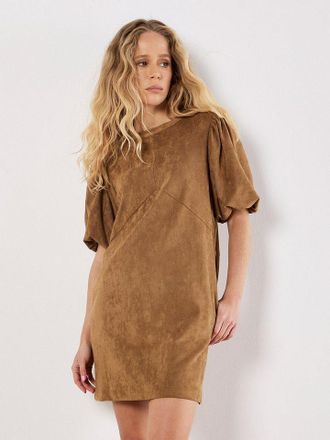 Apricot Minikleid Unifarbenes Minikleid mit Puff&auml;rmeln