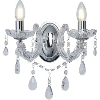 Searchlight Applique marie therese 2L m&eacute;tal chrome avec pampille cristal E14 2x60w max Larg 32cm Haut 20cm