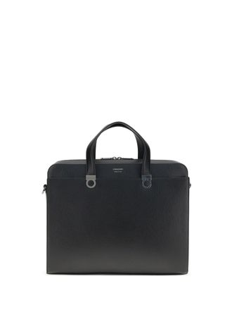 Ferragamo Mens Briefcase Gancini Black Calf Leather Laptop Bags & Briefcases