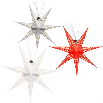 Com-Four 3X Leuchtstern in 3D mit LEDs - Weihnachtsstern mit LED Beleuchtung und Timer - Premium Papierstern zum Aufhängen
