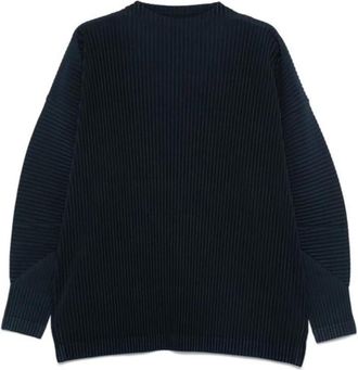 Issey Miyake Homme, Sweatshirts et sweats &agrave; capuche, Bleu, Taille: XL Pull ras du cou pliss&eacute;