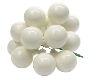 Kaemingk Weihnachtskugeln am Draht Glas 2cm x 12 St&uuml;ck Spiegelbeeren Mini wollwei&szlig; elfenbein ivory gl&auml;nzend / Grappolo 12 Weihnachtskugeln Durchmesser 2 cm wei