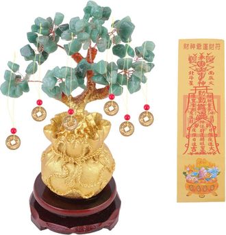 BESPORTBLE Feng Shui Chakra Kristall Geld Baum Bonsai Chinesischen Glücksbaum mit Glücksmünzen für Reichtum Glück Home Dekoration Grüne Größe S