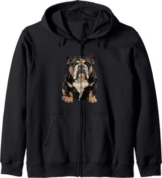 Whyitsme Design Schwarz-hellbraune Bulldogge Illustration Kapuzenjacke