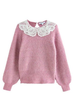 Next Strickpullover Pullover mit Spitzenkragen und Pailletten (1-tlg)