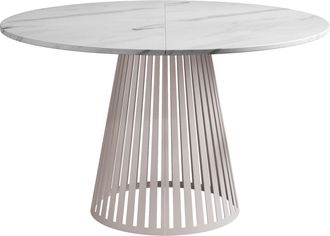 Mirjan24 Ausziehbarer Esstisch Cumair 100, Runder Esszimmertisch f&uuml;r 4-6 Personen, Beine aus Stah, Praktischer Tisch f&uuml;r K&uuml;che, Geeignet f&uuml;r Wohnzimmer (Bianco