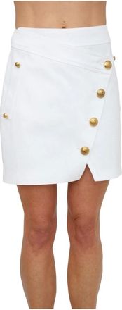 Elisabetta Franchi Femme, Jupes, Blanc, Taille: 40 FR Asymmetrical Jewel-Button Skirt