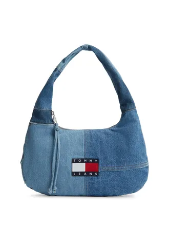 Tommy Jeans Schultertasche TOMMY JEANS TJW DENIM PATCHWORK SHOULDER BAG, Damen, Gr. B/H/T: 38cm x 22cm x 0,5cm, blau (denim), Baumwolle, Taschen Schultertasche, D