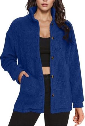Generic Veste polaire pelucheuse à capuche pour femme - Veste dhiver à revers ouvert sur le devant - Manteau chaud et pelucheux pour lextérieur - Vêtements ch