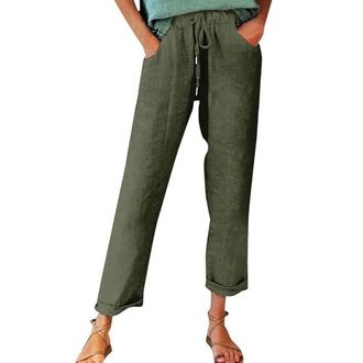 Generic Pantalon en Lin Femme Fluide Large Elegant Womens Autumn Fragrant Linen Print Casual Pants Perfect for Spring Comfortable and Trendy for Relaxed Days 