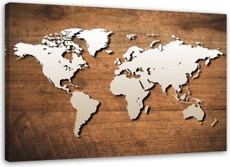 Feeby Feeby - Image, Carte du monde sur une planche de bois - 90x60