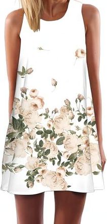 Ocean Plus Femme Multicolore Paréo Trapèze sans Manche Robe de Plage Haut Décontracté Flamant Loisir Feuilles Mini Robe (M (EU 36-38), Roses parfumées)