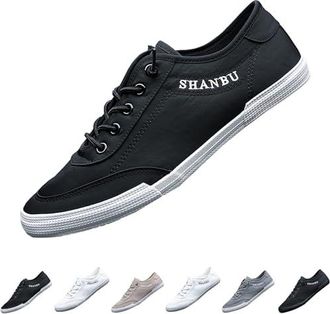 Generic Baskets basses pour homme à enfiler décontractées et confortables en toile avec semelle souple - Chaussures plates à lacets légères et antidérapantes 
