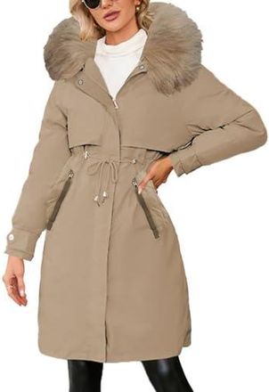 Onsoyours Femme Hiver Mi-Long Doudoune avec Col de Fourrure Veste Parka Manteau Doubl&eacute; Outwear Trench Chaud &Eacute;pais Jacket Zipp&eacute; Manche Longue Poches Outwear B Br