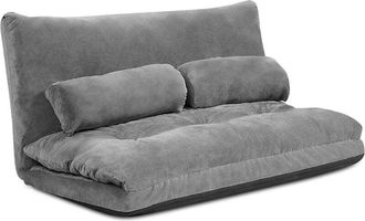 Costway Costway - Canapé de Sol Pliable en Velours Côtelé, Canapé-Lit Convertible avec Dossier Réglable à 6 Positions, 2 Places avec 2 Oreillers, Gris